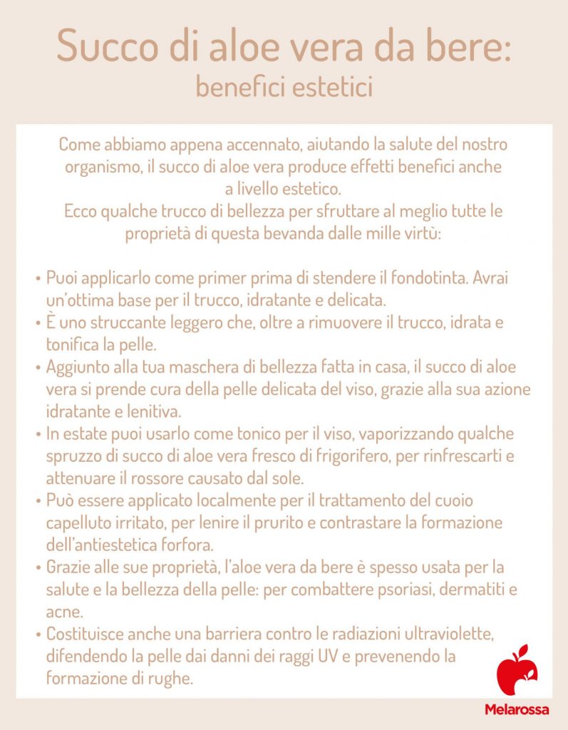 Aloe vera da bere: proprietà, benefici del succo, effetti