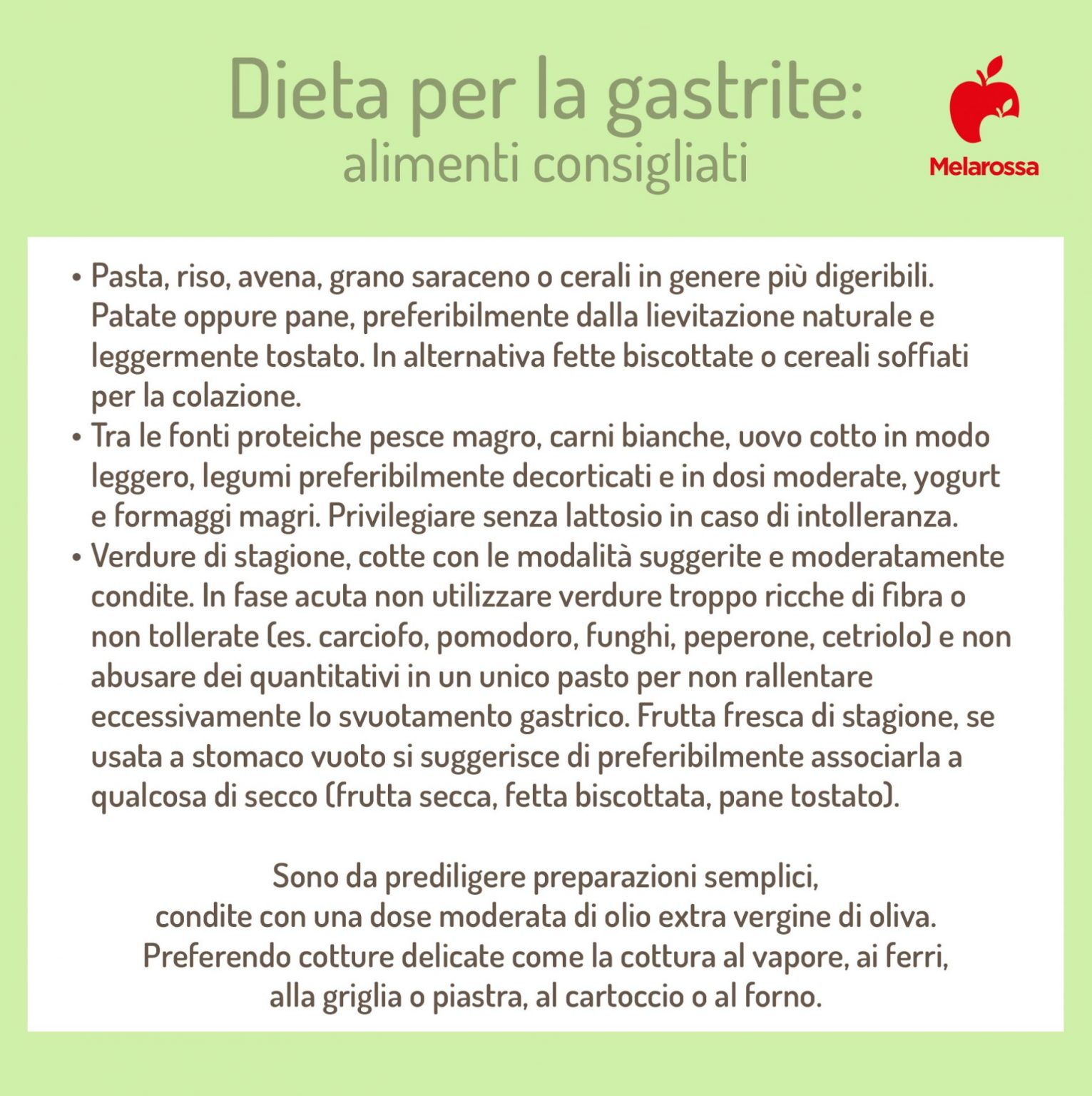 Dieta per la gastrite: cosa mangiare, cosa evitare e menù