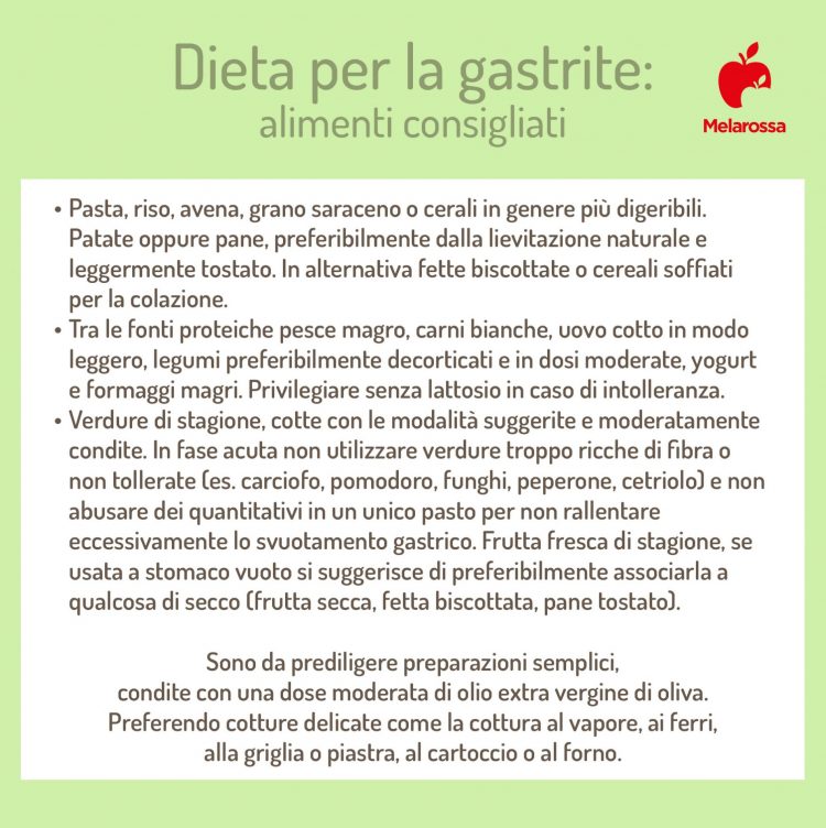 Dieta per la gastrite: cosa mangiare, cosa evitare e menù