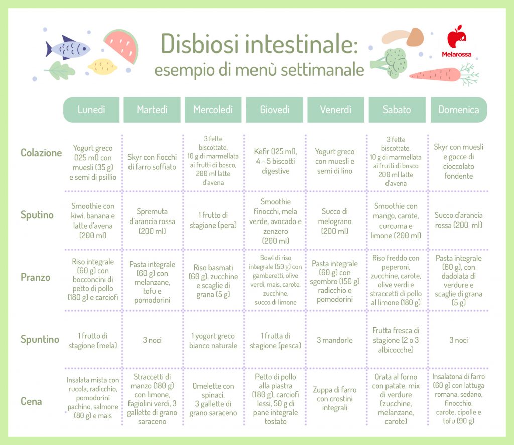 Disbiosi intestinale: che cos'è, sintomi, esempio di menù, cure